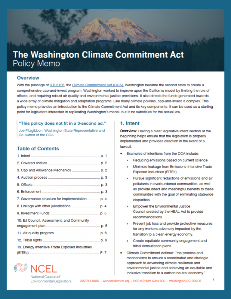 Policy Memo: The Washington Climate Commitment Act | National Caucus of ...